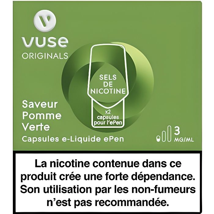 2x Capsules Pomme Verte ePen 3 de Vype / Vuse Taux de Nicotine - 3 mg ...