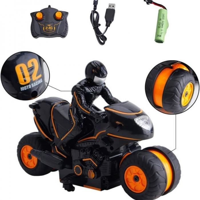 Jouet de voiture télécommandé 2 4G moto cascadeur rotation à 360 ° à ...