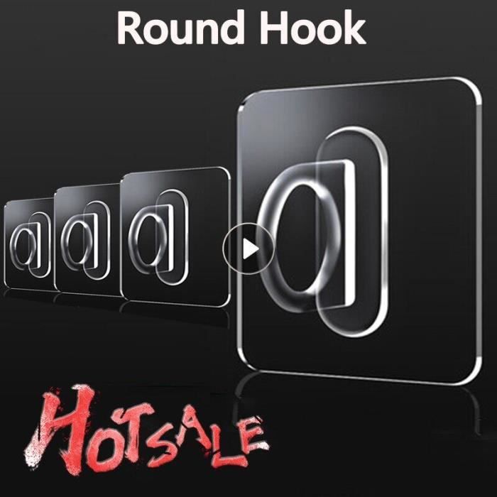 HA09693-Crochet rond auto adhésif. anneau Transparent. crochet collant ...