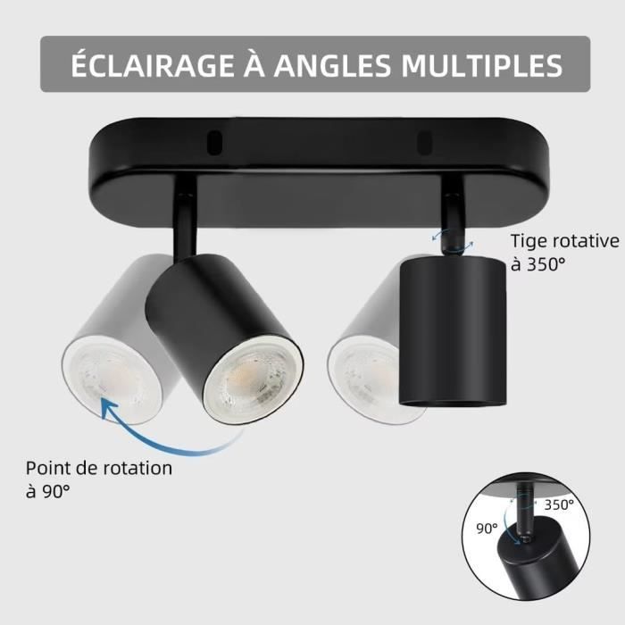 Projecteur de plafond 2 Spots, Plafonnier LED réglable GU10, Spots ...