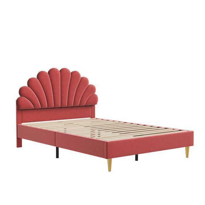 Lit 140x190 - POCKETPOP - Velours bordeaux - Tête de lit en forme de ...