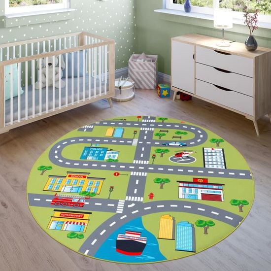 Tapis de jeu pour enfant - PACO HOME - Motif rues et voitures - Vert ...