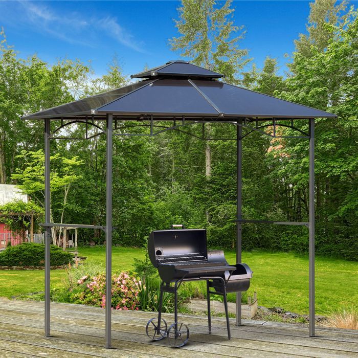 Tonnelle jardin 2,4 x 1,5 m - abri barbecuesteakhouse 2 étagères, toit ...