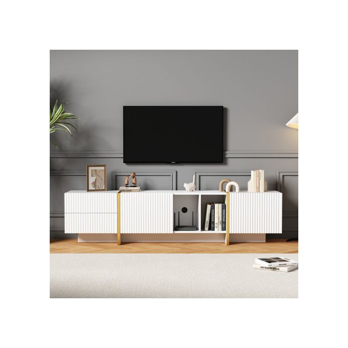85-inch television stand with storage cabinet and open shelving ...
