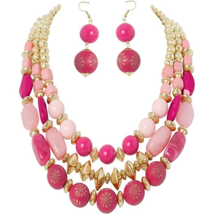 Collier à 3 rangs de perles pour femme - Nk-10625 - Or rose vif Or rose ...