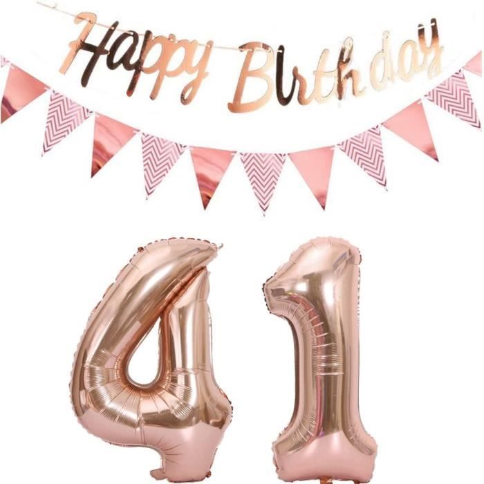 Ballons 41E Anniversaire Deco Femme Or Rose+Guirlande Joyeux ...