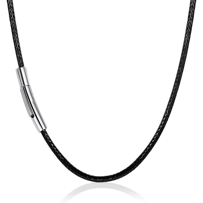 Chaîne Collier Homme Noir Cordon de Cire Imperméable, 2-3-4 mm Chaîne ...