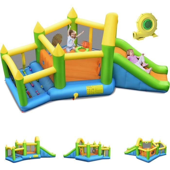 GOPLUS Château Gonflable avec Souffleur Hexagone pour 3 Enfants 3-10Ans ...