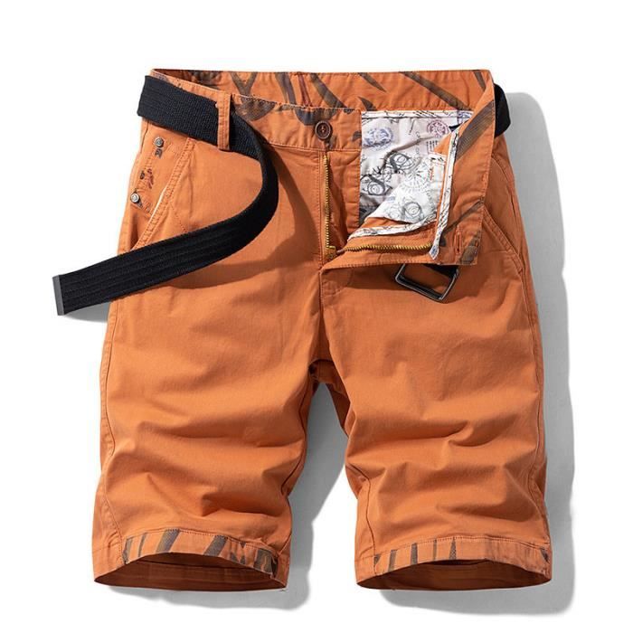 Short Cargo Homme Ete Coupe Droite en Coton Short Multi-poches Couleur ...