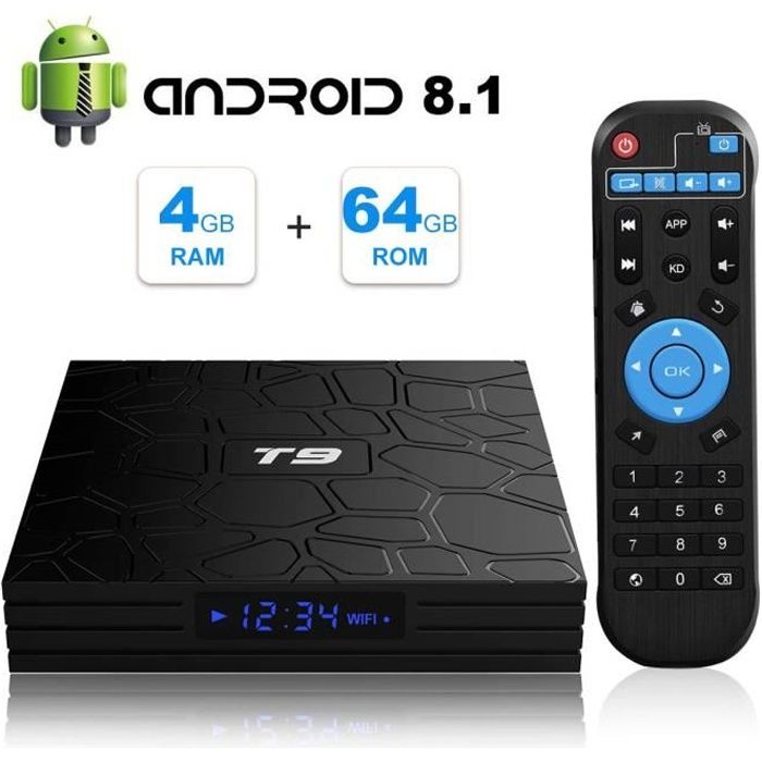 Android 8.1 TV Box, T9 Smart Box avec 4 GB RAM 64 GB ROM RK3328 Quad ...