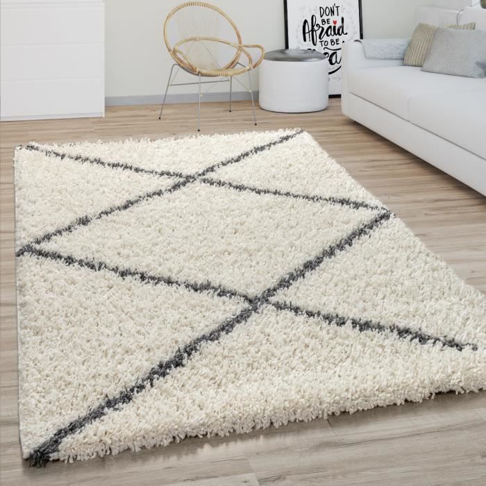 Tapis Poils Longs Salon Shaggy Motif Losanges Scandinave, Moderne Crème [200x280 cm] - Cdiscount ...