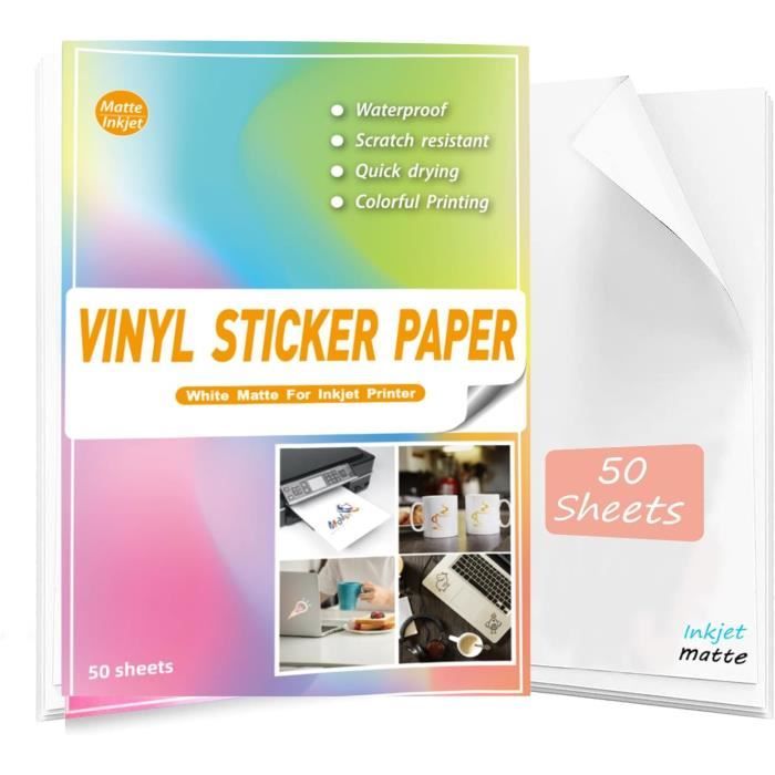 Lot De 50 Feuilles De Papier Autocollant En Vinyle Imprimable ...