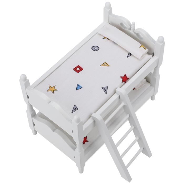 TMISHION lit superposé miniature 1:12 Mini lit de maison de poupée Miniature simulé en bois lit ...