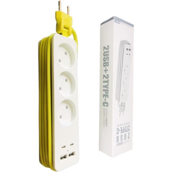 Multiprise avec 3 prises 220V + 2 USB + 2 USB C. 2 possibilités d ...