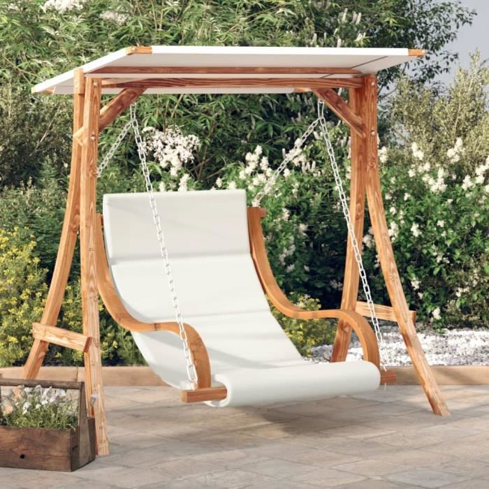 YESM Chaise balançoire avec coussin et auvent bois massif d'épicéa ...