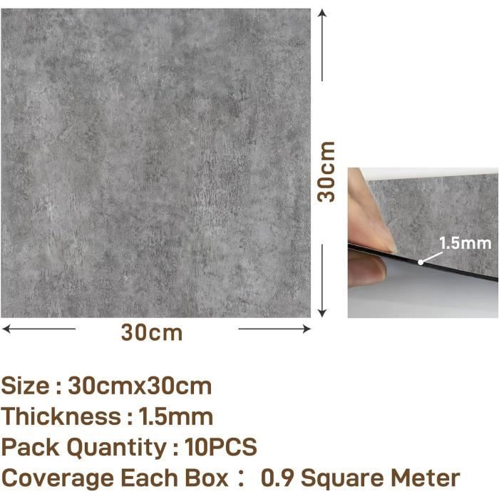Dalle Pvc Adhesive Sol Gris Beton 30Cmx30Cm 10 Pièces Revetement De Sol ...