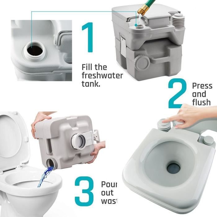 20L WC Toilettes Portables Chimiques pour Camping Voyage Caravane Gris ...