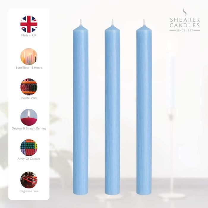 Sea Blue Lot De 6 Bougies De Dîner Non Parfumées Sans Gouttes 25,4 Cm ...