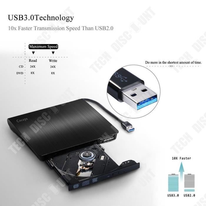 Lecteur graveur DVD externe - TD® - USB3.0 - Ultra-mince - Plug and Play - Noir - Cdiscount ...