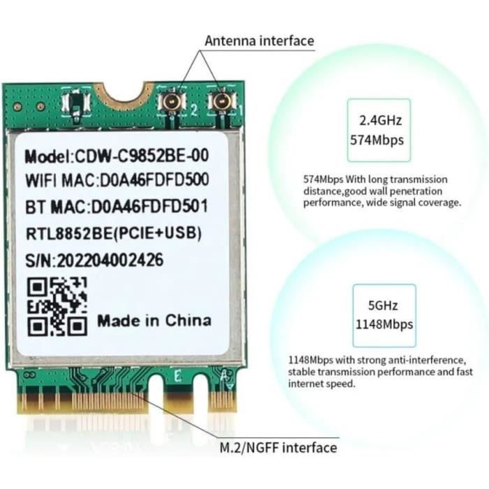 Module Wi-Fi 6 Cdw-C9852Be Realtek Rtl8852Be Ngff M.2 2230 Carte Wifi 2 ...