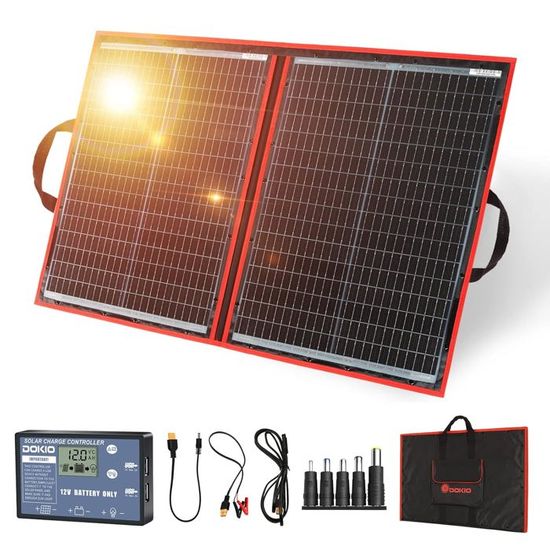 DOKIO Kit Panneau Solaire 100W 18V Pliable Portable Monocristallin Avec ...