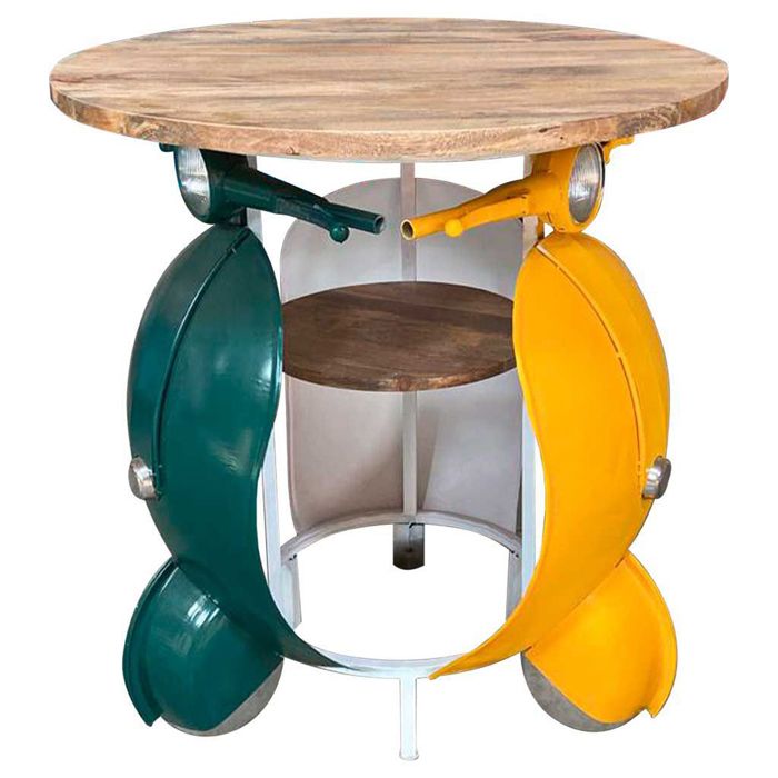 Table haute ronde en bois naturel et métal multicolore - Longueur 90 x ...