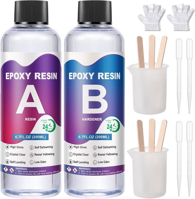 Resine Epoxy Transparente 2 Parts 400ml,Kit Résine Epoxy 1: 1 Ratio Résine Époxy Cristalline ...