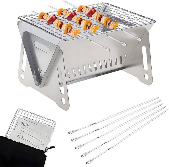 Mini Barbecue avec 5 Pcs Inox Brochettes, Grille Barbecue Pliable ...