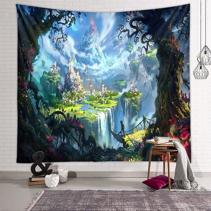 Tenture Murale Forêt Château Tapisserie Psychédélique Fantaisie ...