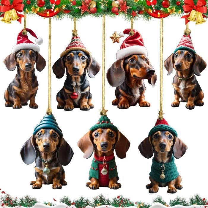 Décoration de sapin de Noël - Teckel - Lot de 7 - Acrylique - 8 cm ...