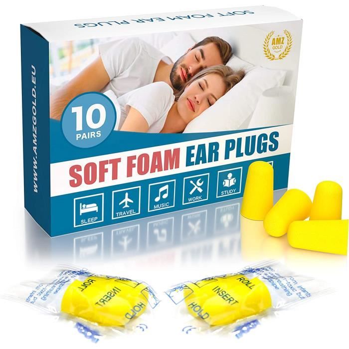10 paires de bouchons d'oreille pour le sommeil en mousse souple ...
