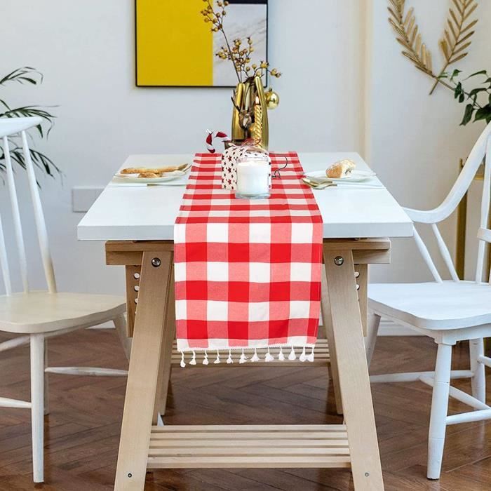 Chemin de table à carreaux Buffalo 35,6 x 274,3 cm, vichy rouge et ...