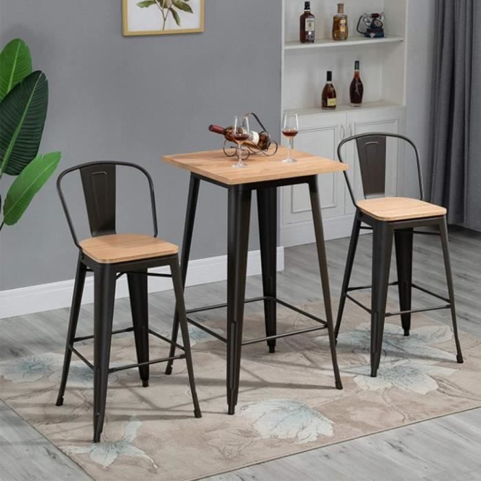 Table de bar - YN - Table haute à manger - Table de jardin en bois fer ...