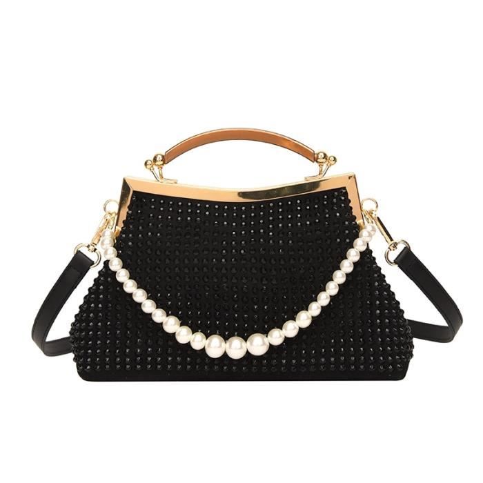 Sacoche CRAZE B4EC8 Pearl Chain Women Handbag Leather Set with Diamonds ...