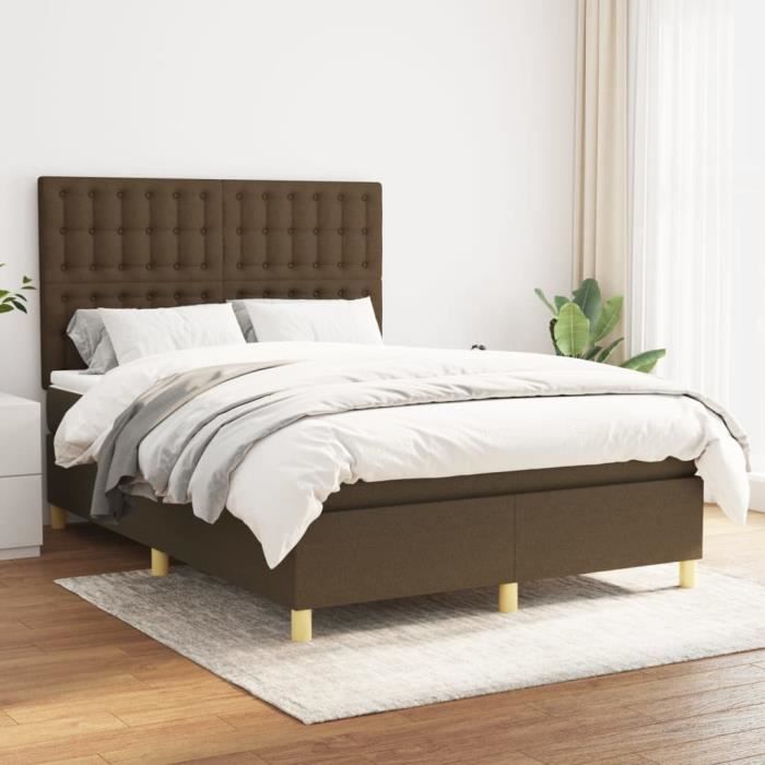 STRUCTURE DE LIT - Lit à sommier tapissier avec matelas Marron foncé ...