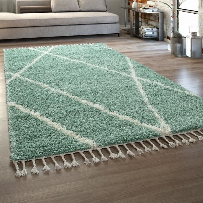 Tapis De Salon Vert Poils Longs Design Scandinave Motif Losanges Shaggy Doux [140x200 cm ...