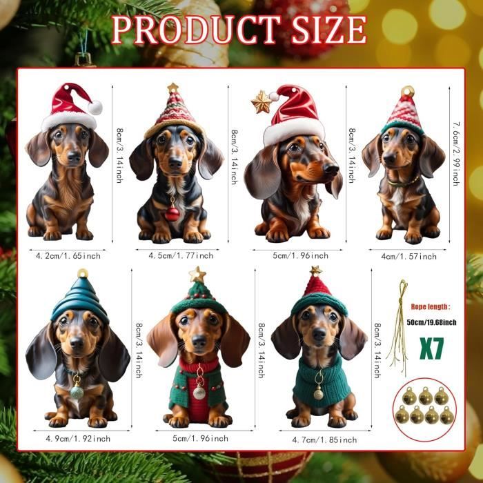 Décoration de sapin de Noël - Teckel - Lot de 7 - Acrylique - 8 cm ...