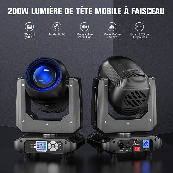 JAJALUYA 200W LYRE LED, 4PCS Lumière de Scène Beam Wash Zoom Gobo 18 ...
