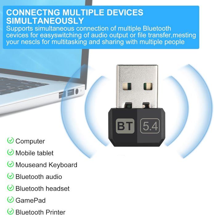 Adaptateur Bluetooth 5.4, Cle Bluetooth Pour Pc Carte Bluetooth Pc, Clé ...