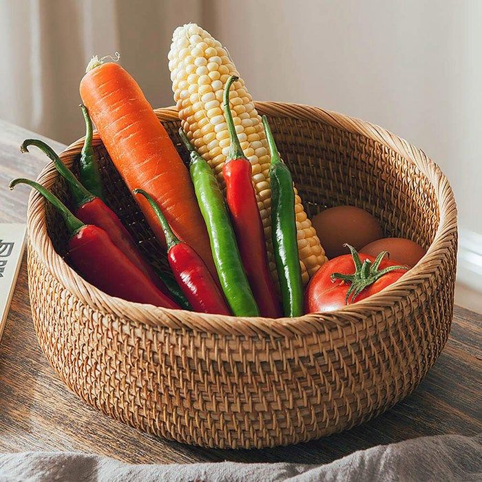 Panier de Fruits Rond en Rotin Naturel Plateau de Service de Pain de ...