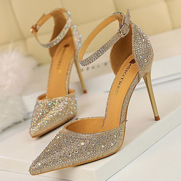 BIGTREE-Chaussures à Talons Hauts avec Strass Brillants pour Femme ...