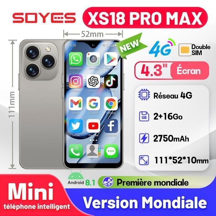 SOYES XS18 Pro Max Mini Smartphone 4G 4,3" Global Android8.1 avec ...