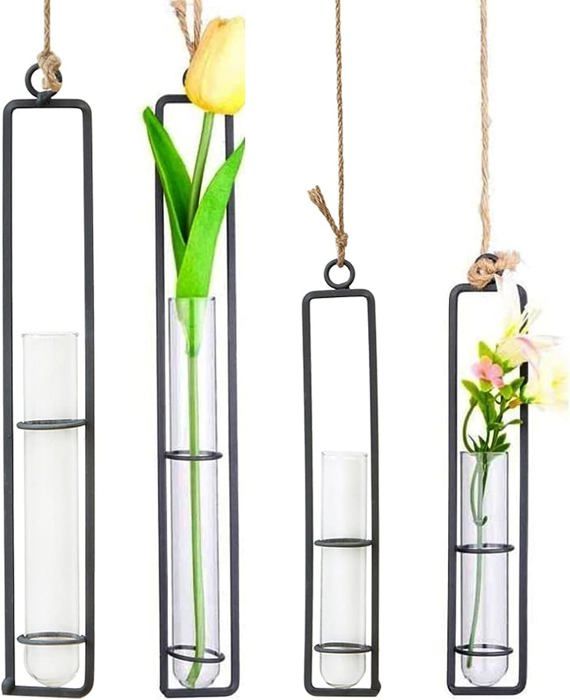 Jicyor Vase en Verre Fer Forgé 4 Pièces Noir Vase en Verre Créatif en ...