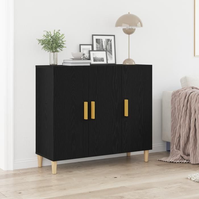 Moderne Buffet Commode Armoire de chambre - Noir Chêne 90x34x80 cm en ...