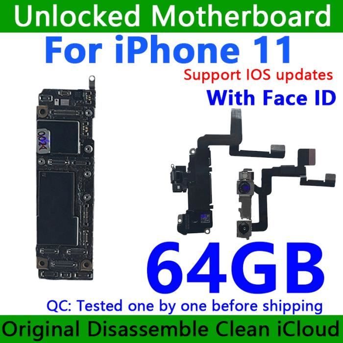 11 64G avec visage-Carte mère 100% originale débloquée pour iPhone , avec iOS, circuit imprimé ...