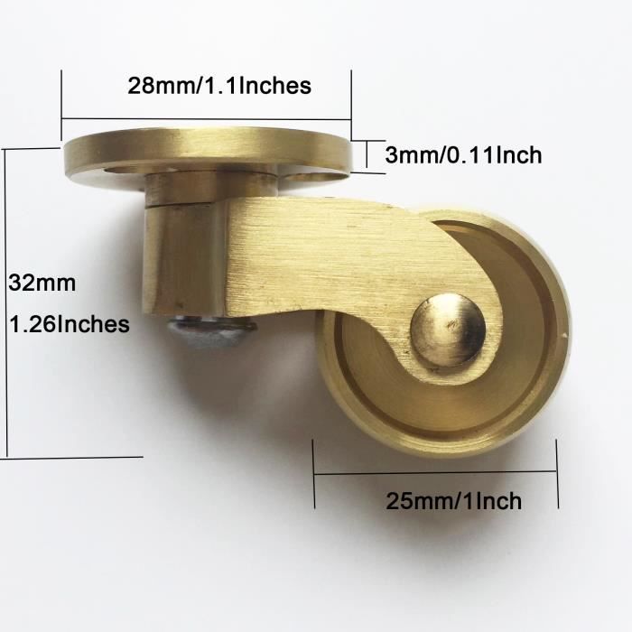 Roulettes universelles en laiton et caoutchouc pour meubles, plaque ...