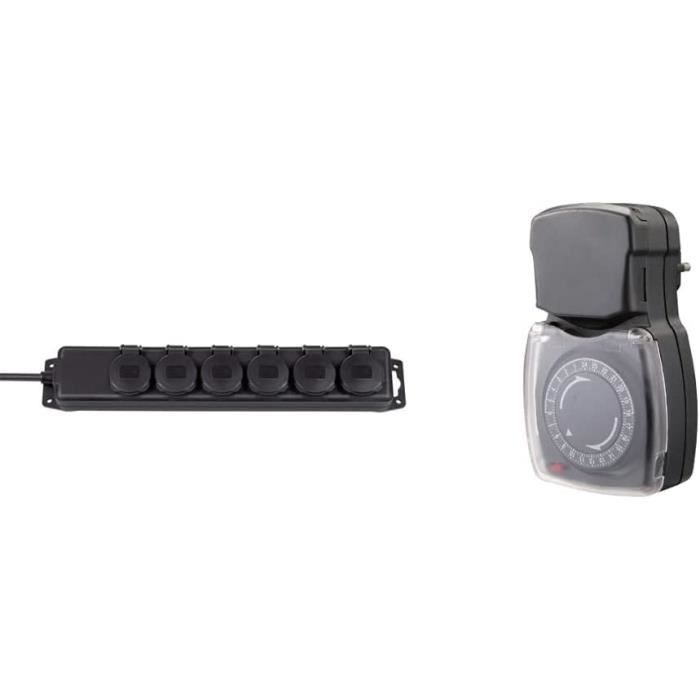 AJW-Multiprise électrique Noire IP44 avec 6 Prises de Courant ...