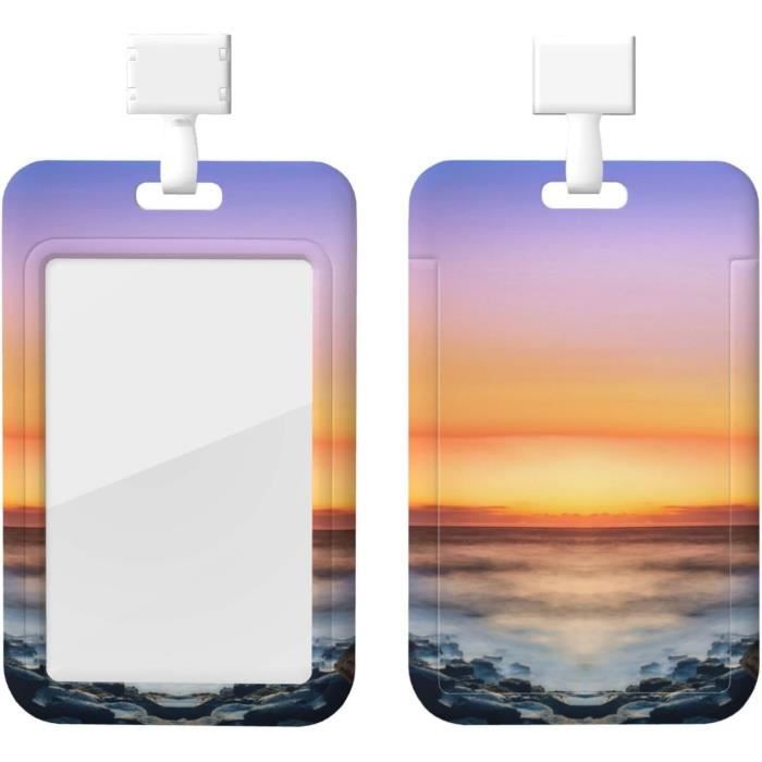 Porte-Badge Avec Lanière - Motif Coucher De Soleil - Océan Avec Rochers ...