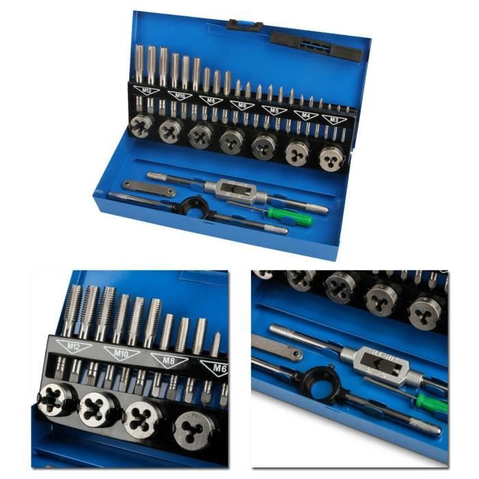 Jeu de Tarauds et Filières de Filetage HENGMEI - 32 pièces - Acier HSS - Tailles M3-M12 ...