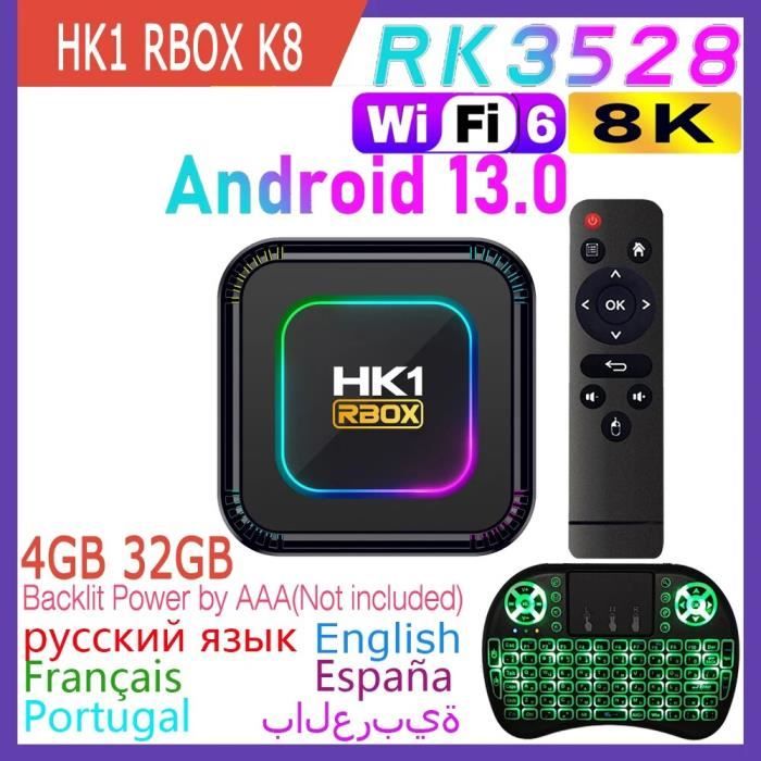 Boîtier Smart TV - RNCYN - HK1 RBOX K8 RK3528 - Android 13 - Wifi 6 - 8K - 2 Go/4 Go/16 Go/32 Go ...